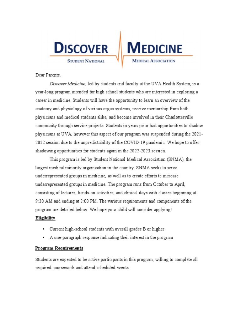 Discover Medicine Interest Letter | PDF | Medical School | Medicine