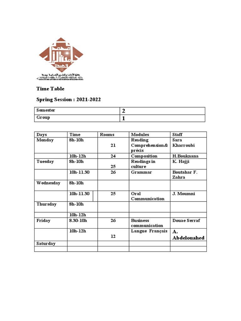 English Time Table | PDF | Science | Cognition