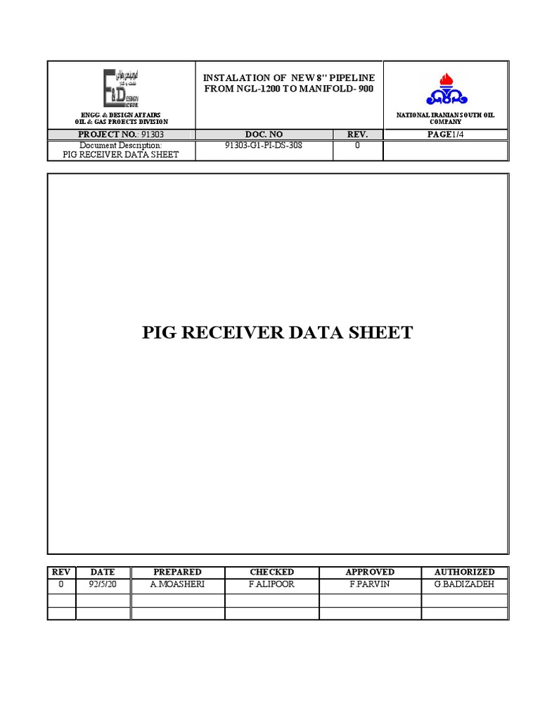Pig Receiver Data Sheet 91303 - 8 Inch | PDF | Mechanical Engineering ...