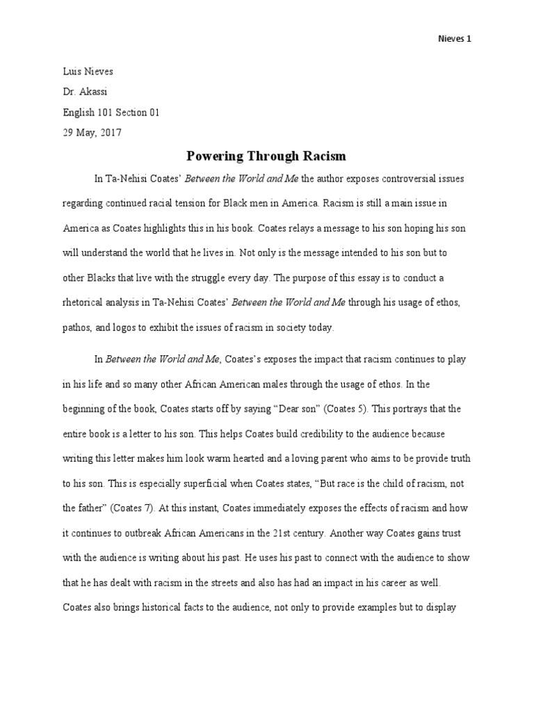 Rhetorical Essay Between The World and Me | PDF | Logos | Racism