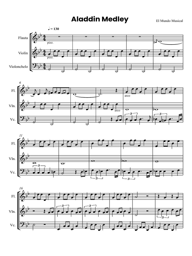 Aladdin Medley - Partitura Completa - El Mundo Musical | PDF