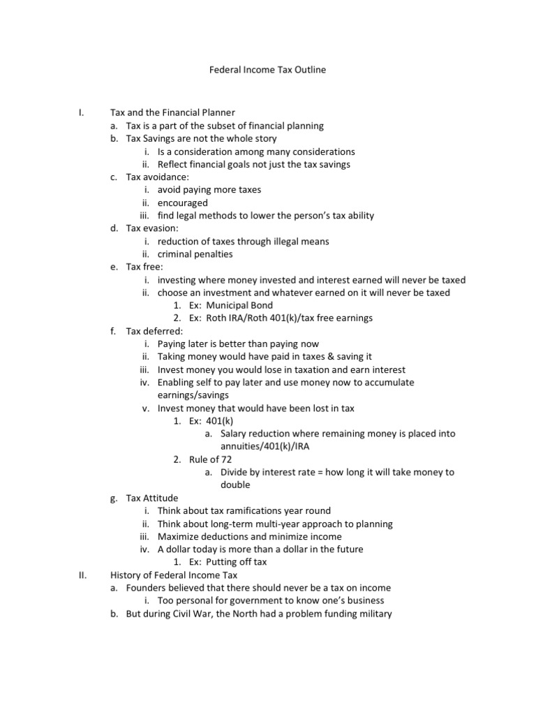 Federal Income Tax Outline | PDF | Individual Retirement Account ...