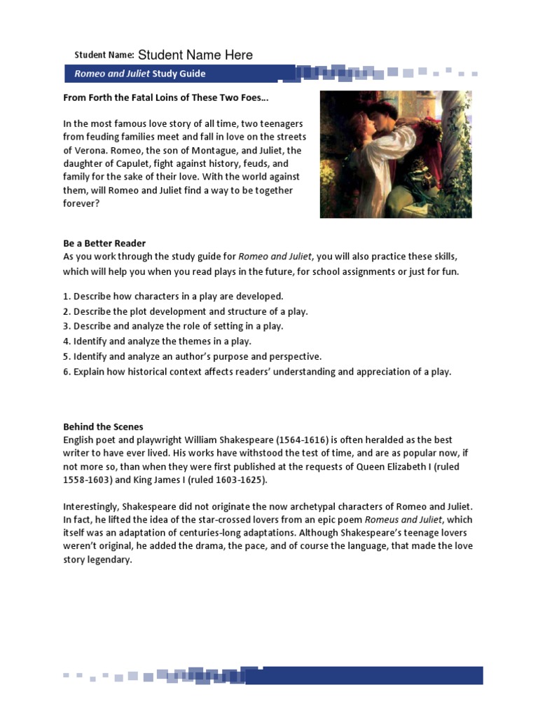 Romeo and Juliet Study Guide | Download Free PDF | Characters In Romeo ...