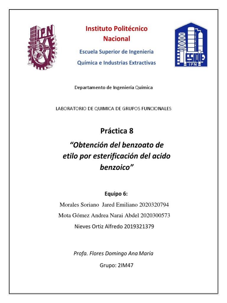 Practica8 QGF Equipo 6 Grupo 2IM43 | PDF | Ester | Catálisis