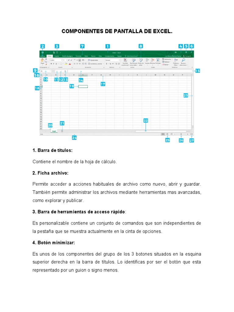 Componentes de Pantalla de Excel | PDF | Hoja de cálculo | Ventana ...