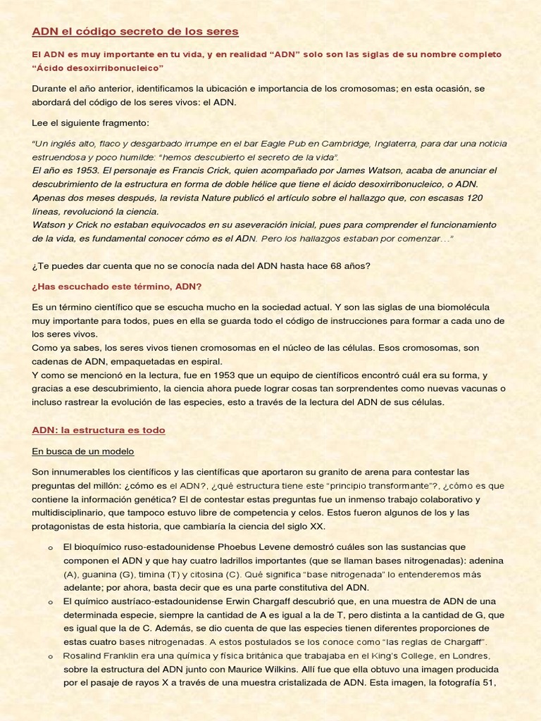 ADN El Código Secreto de Los Seres | PDF | Adn | Francis Crick
