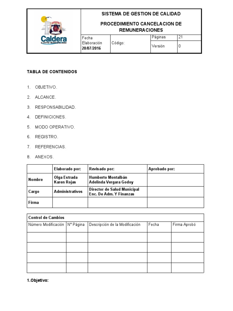 Manual de Procedimiento de Remuneraciones | PDF | Salario | Sistema de manejo de calidad