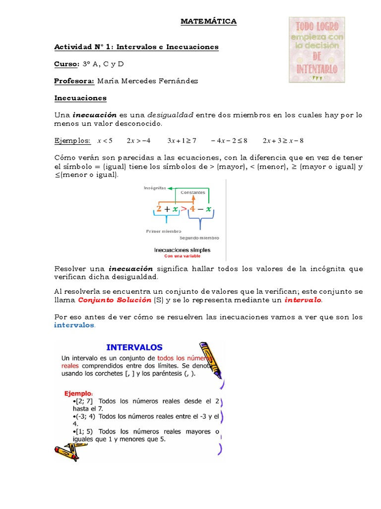Actividad Nº1 Intervalos e Inecuaciones 3º A, C y D 2022 | PDF | Intervalo (Matemáticas ...