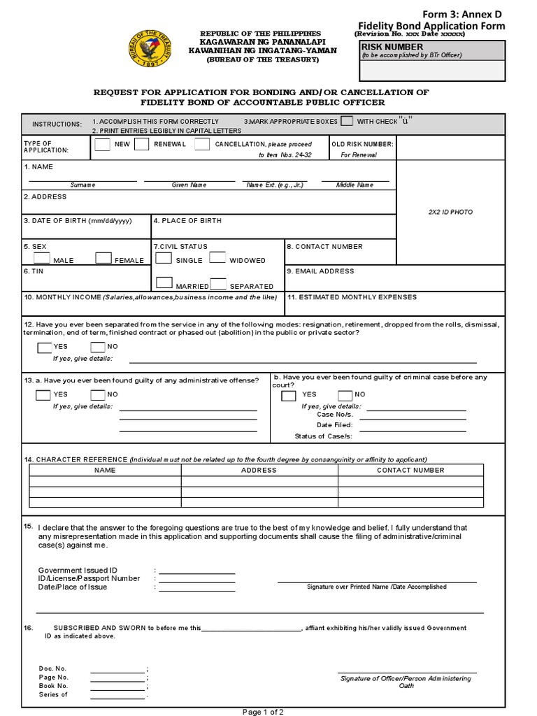 Fidelity Bond Application Request Form | PDF | Government | Justice