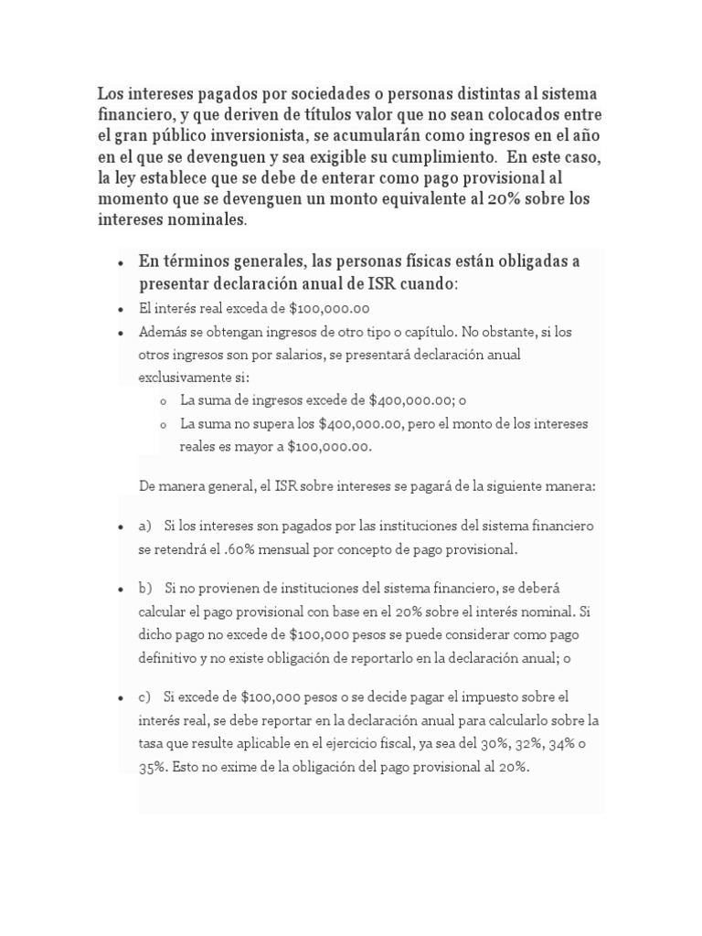 Impuesto sobre Intereses y Exenciones | PDF | Interés | Impuestos