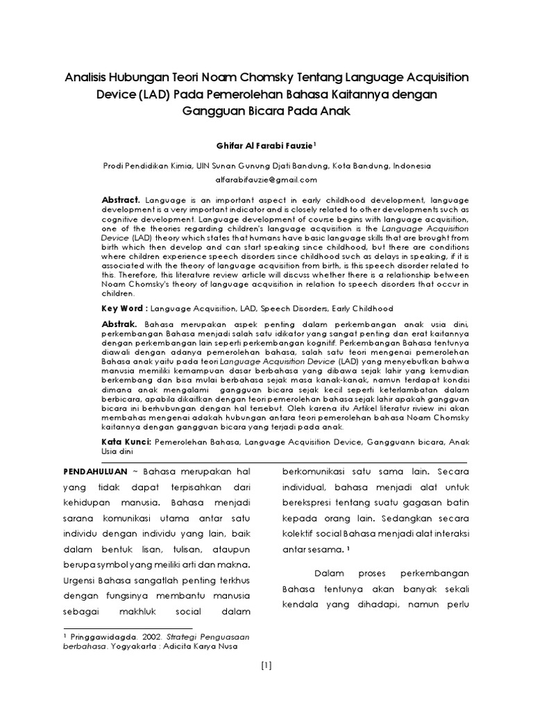 Analisis Hubungan Teori Noam Chomsky Tentang Language Acquisition ...