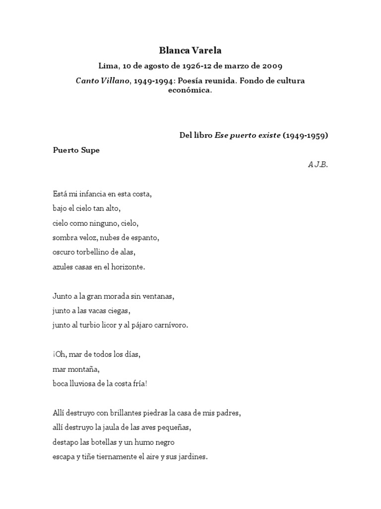 Poesía de Blanca Varela: Canto Villano | PDF | Sombra