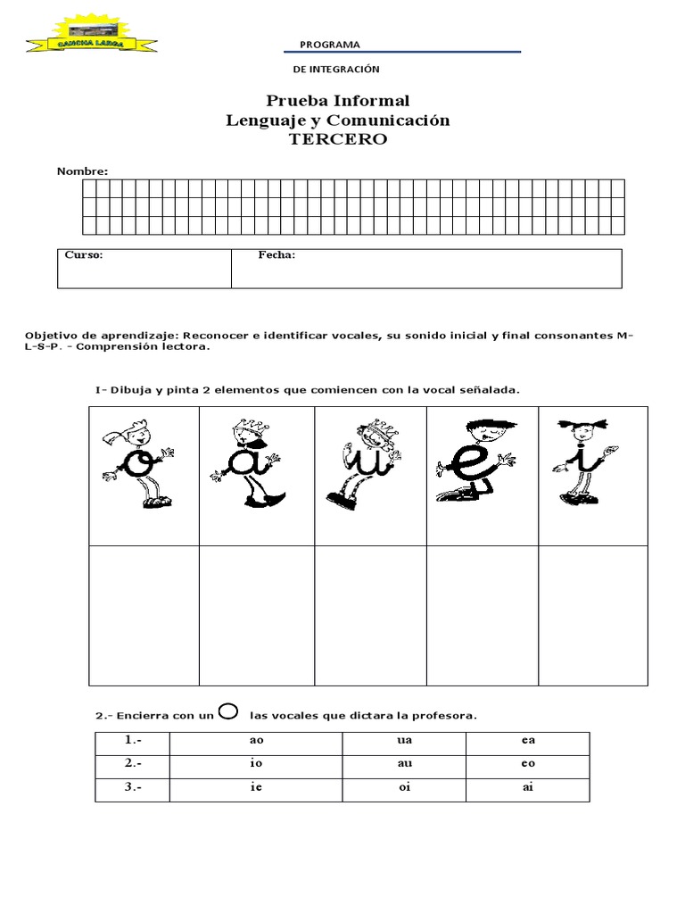 Prueba de Diagnostico de Lenguaje Primero Basico Final | PDF