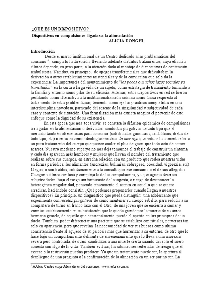 QUE ES UN DISPOSITIVO Compulsiones Alimentacion Donghi | PDF ...