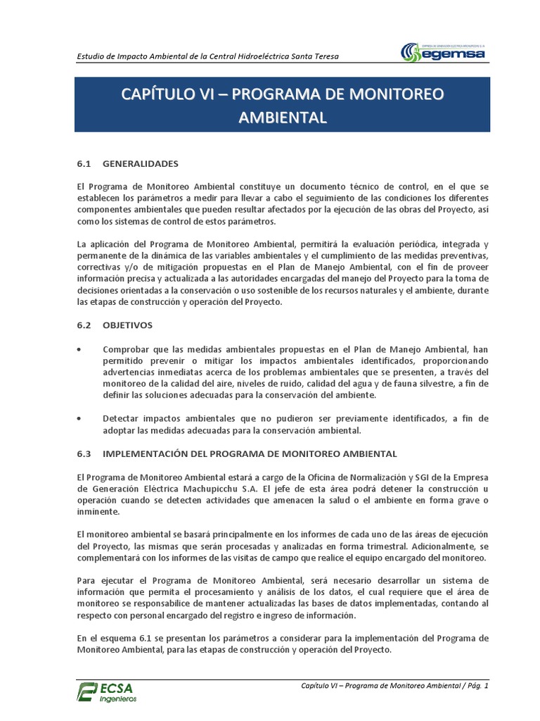 Programa de Monitoreo Ambiental | PDF | Entorno natural | Agua