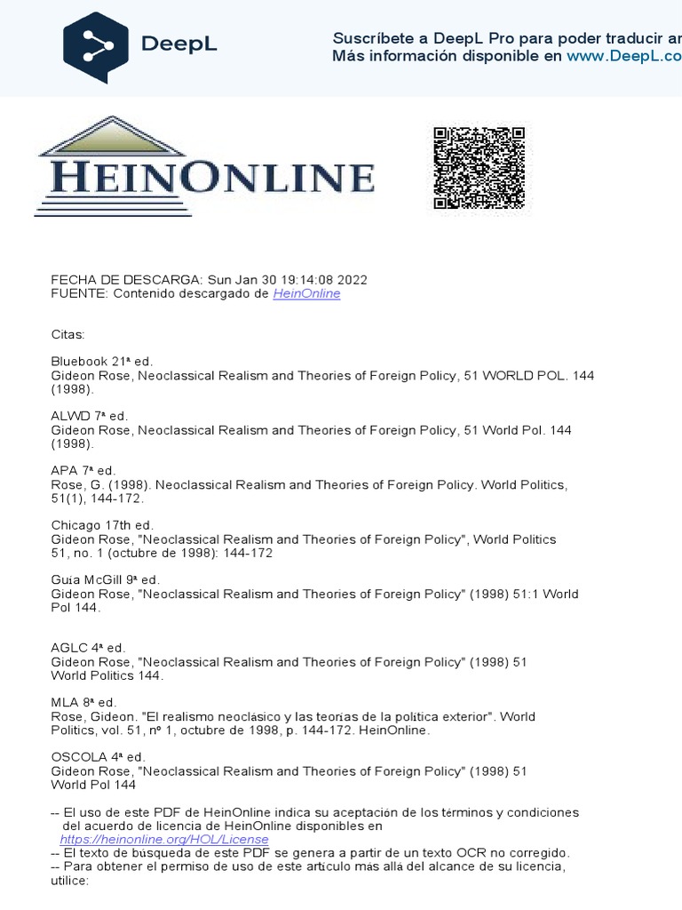 Neoclassical Realism and Theories of Foreign Policy (Español) | PDF ...