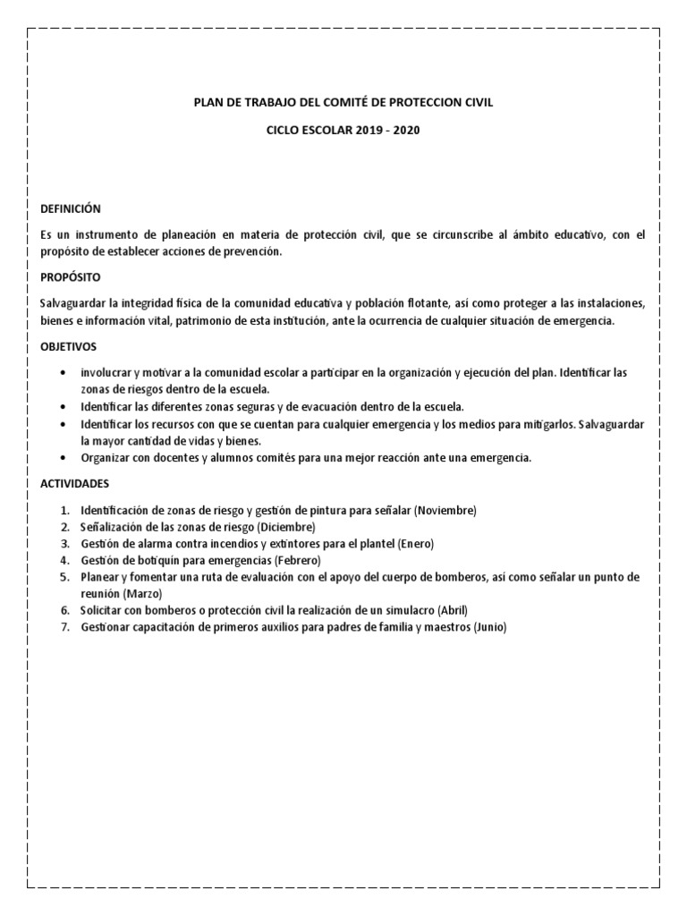 Plan de Protección Civil Escolar 2019-2020 | PDF