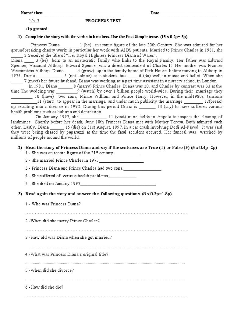 Test No2-6D_past Simple | PDF | Diana | Grammar