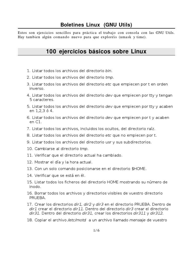 100 Ejercicios Linux | PDF | Sistema de archivos | Archivo de computadora