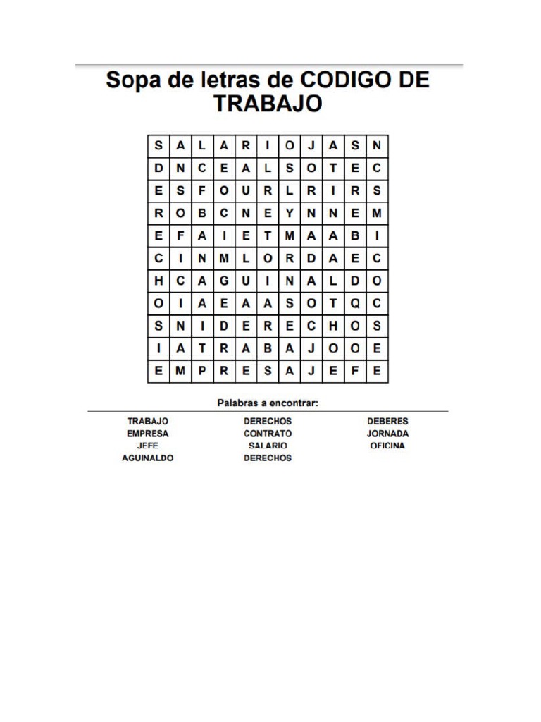 Sopa de Letras Codigo de Trabajo | PDF