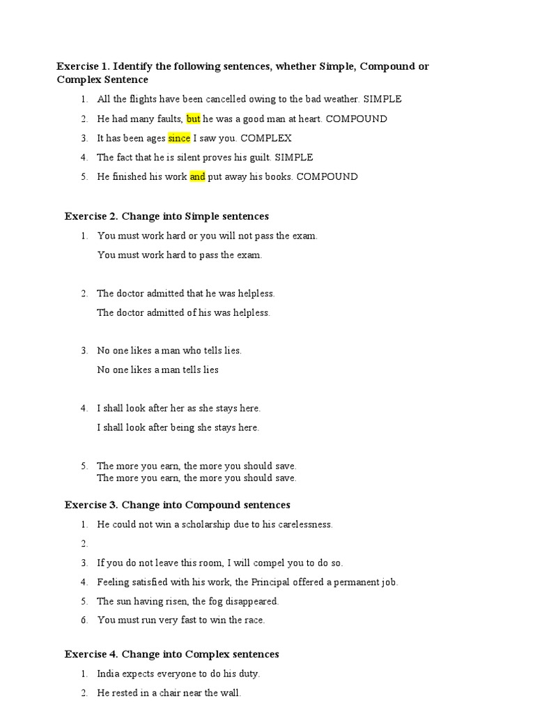 Sentence Conversion - Simple, Compound, Complex Exercises | PDF | Language Arts & Discipline