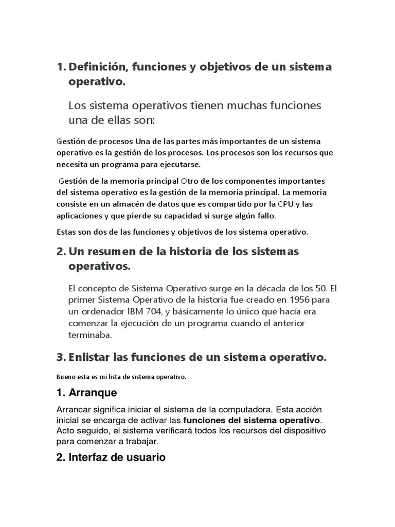 Definición, Funciones y Objetivos de Un Sistema Operativo | PDF ...