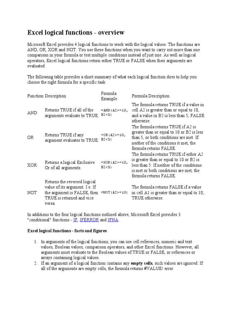Excel Logical Functions Pdf Function Mathematics Argument 5934