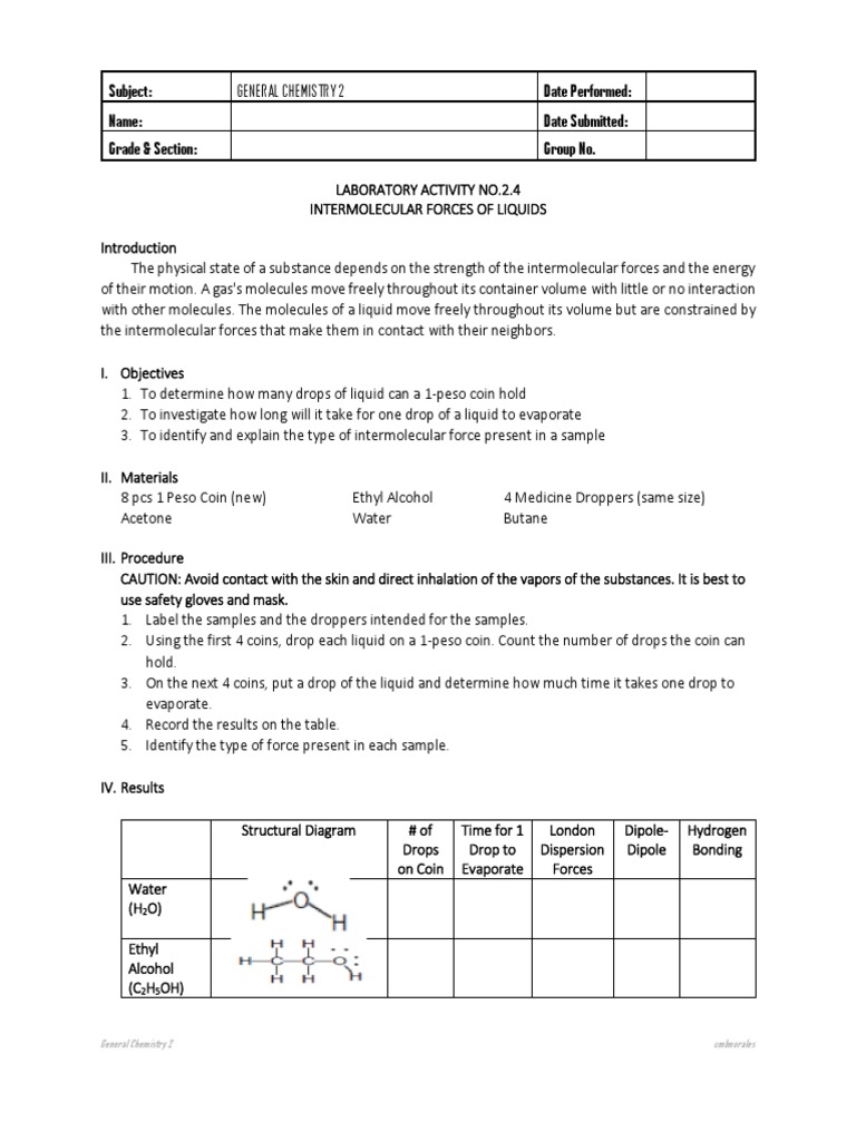 Intermolecular Forces Lab Activity | PDF | Intermolecular Force | Molecules