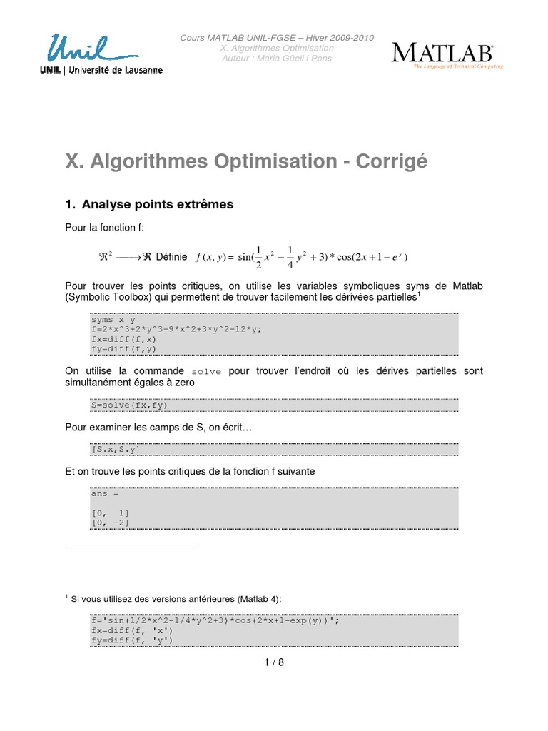 Algorithmes Doptimisation Corrigé | PDF | Optimisation mathématique ...