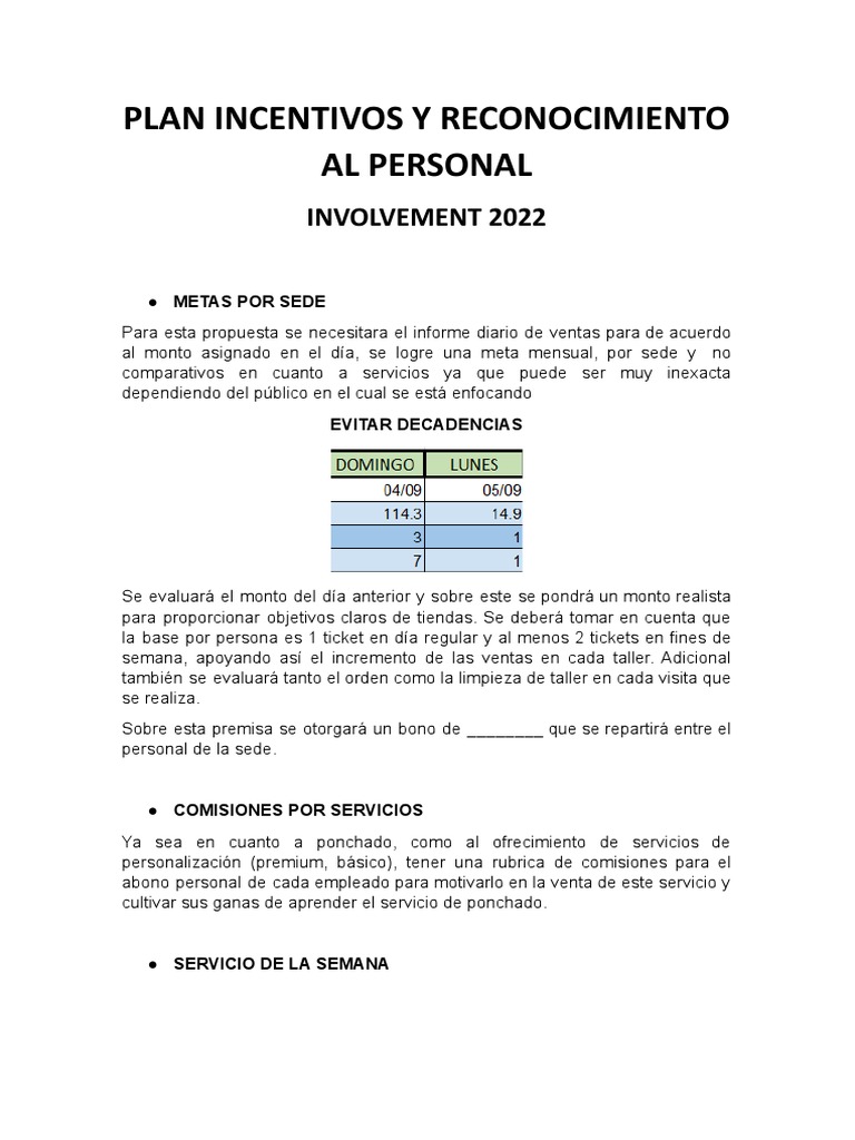 Plan Incentivos y Reconocimiento Al Personal | PDF | Business | Economias