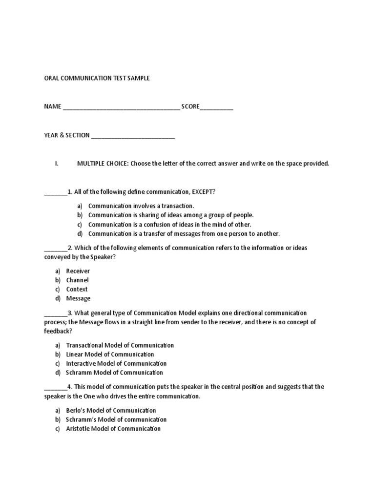 Sample Test | PDF | Communication | Nonverbal Communication