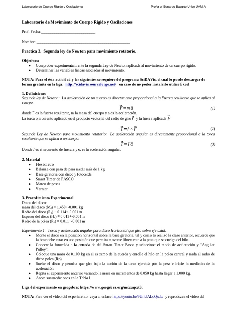 P3-Segunda Ley de Newton Rotaciones | PDF | Fuerza | Las leyes del movimiento de Newton