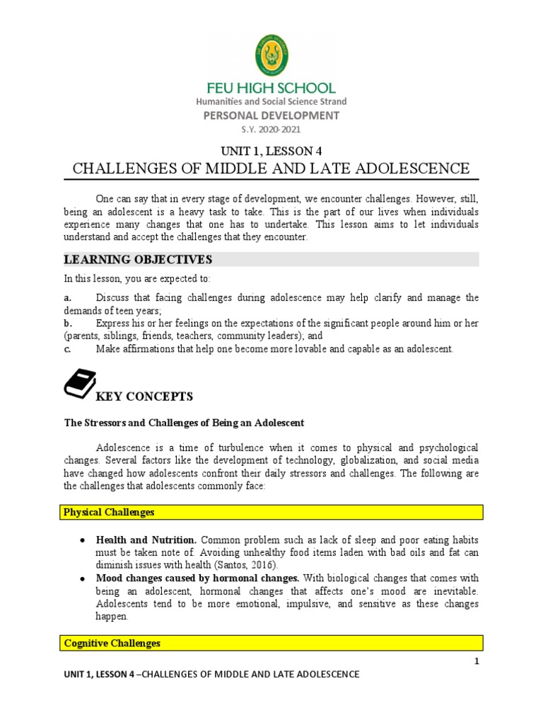 Unit 1, Lesson 4 Study Guide | PDF | Adolescence | Identity (Social Science)