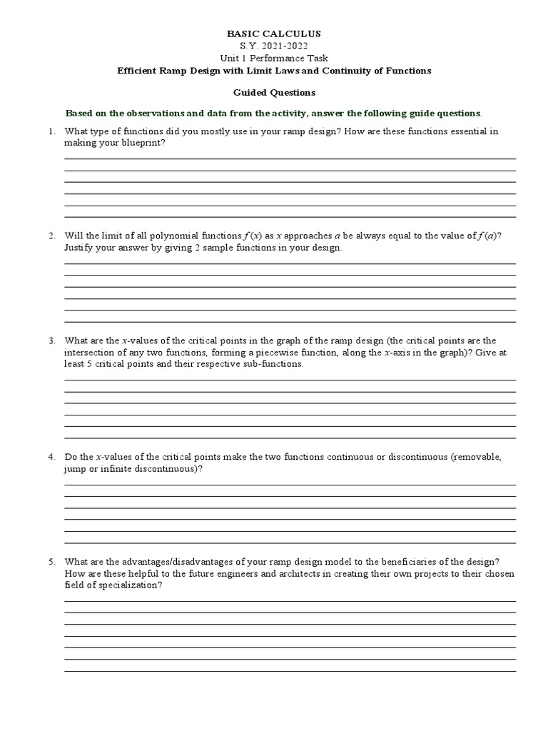 BasCal PETA 1 Ramp Design Guide Question and Peer Evaluation Format ...