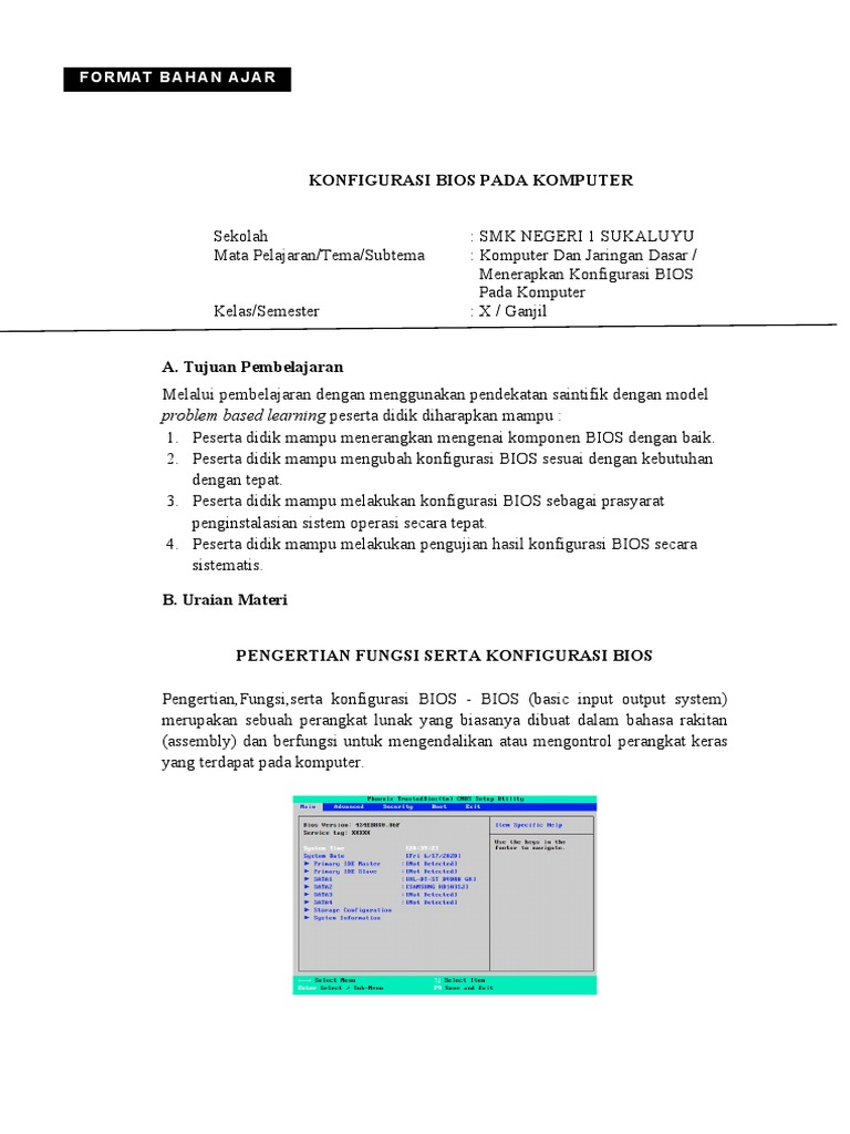 Bahan Ajar Konfigurasi BIOS Pada Komputer | PDF