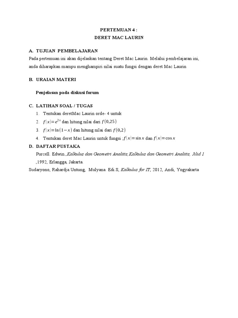 Pertemuan 4 Deret Mac Laurin | PDF