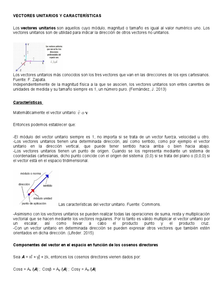 Vectores Unitarios y Características | PDF | Vector Euclidiano | Matemática Elemental