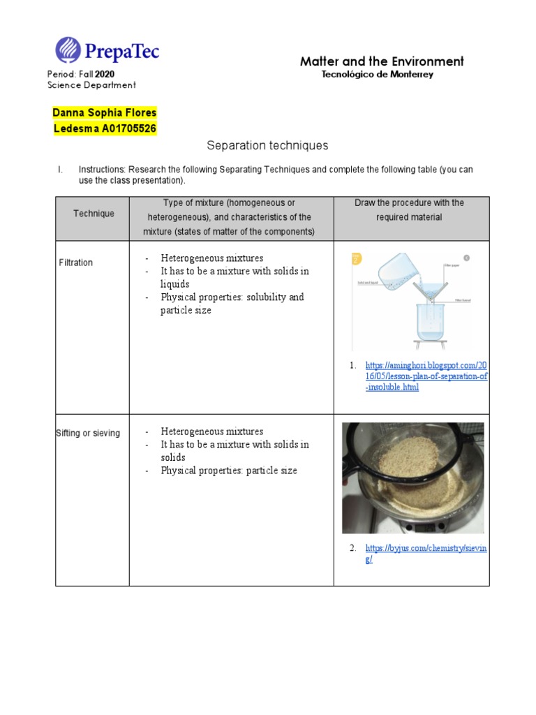 Activity 1.3 Separation Techniques | PDF | Mixture | Solubility