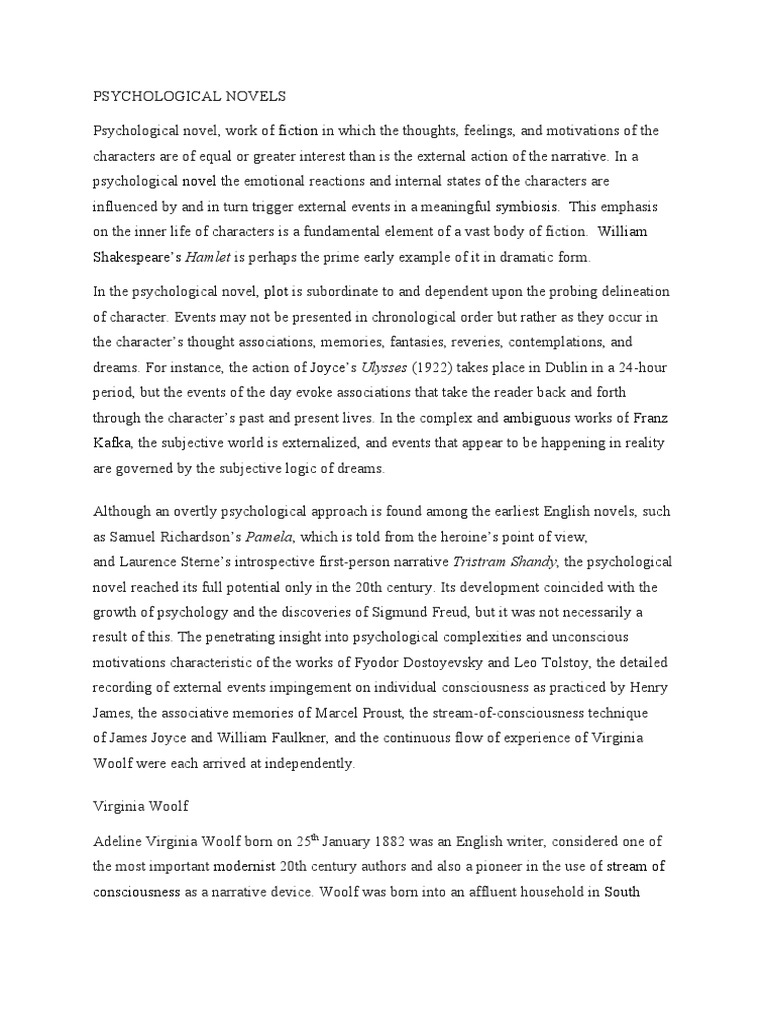 Psychological Novel | PDF | To The Lighthouse | Mrs Dalloway