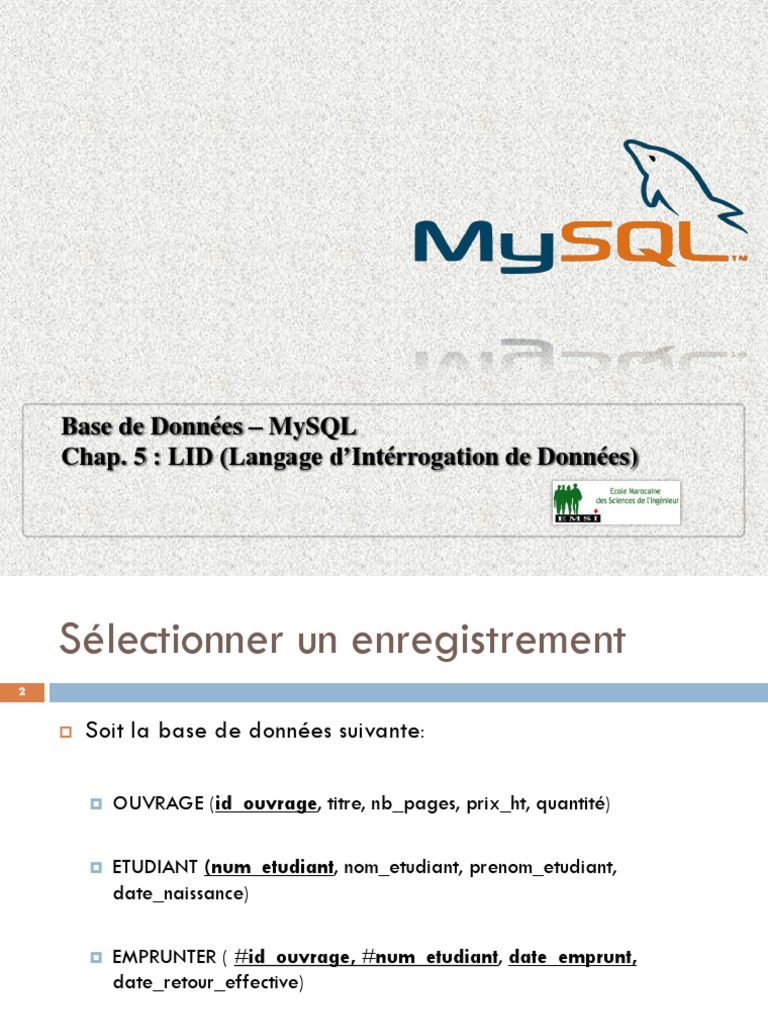 Chap 5 Bd-Mysql Lid 2 | PDF | Données informatiques | SQL