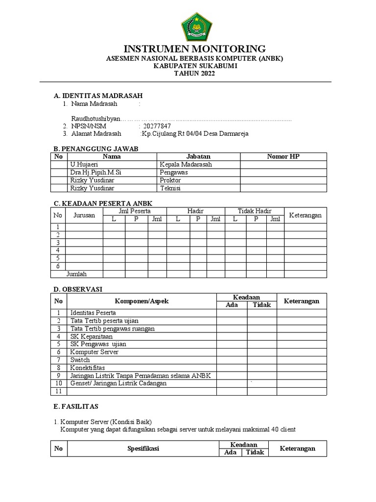 Instrumen Monitoring ANBK 2022 | PDF | Teknologi & Rekayasa