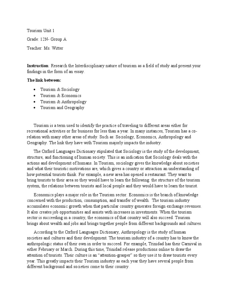 Tourism Essay | PDF | Tourism | Economics