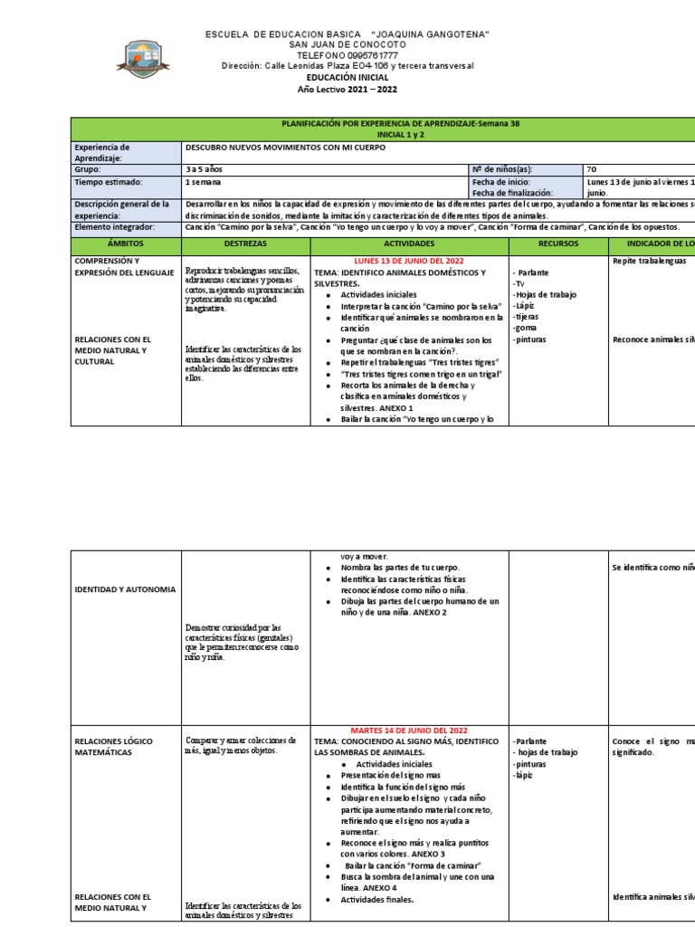 38) Planificacion Semana 38 | PDF | Canciones