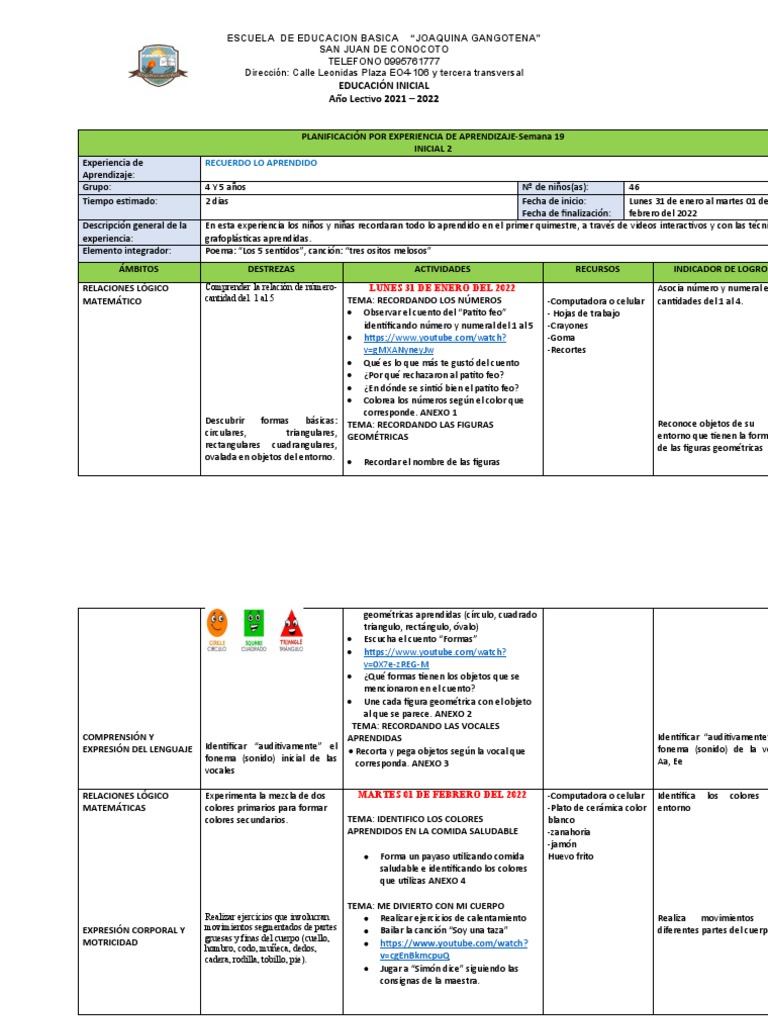 19) Planificación Semana 19. | PDF