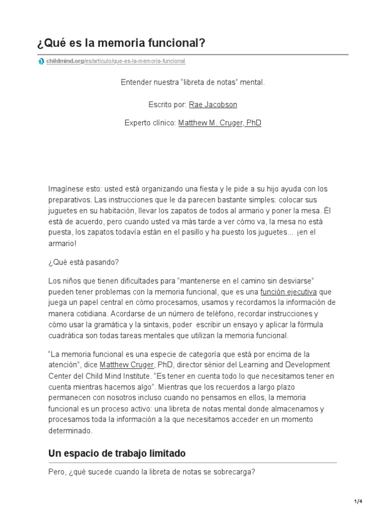 Qué Es La Memoria Funcional | PDF | Desorden hiperactivo y deficit de ...