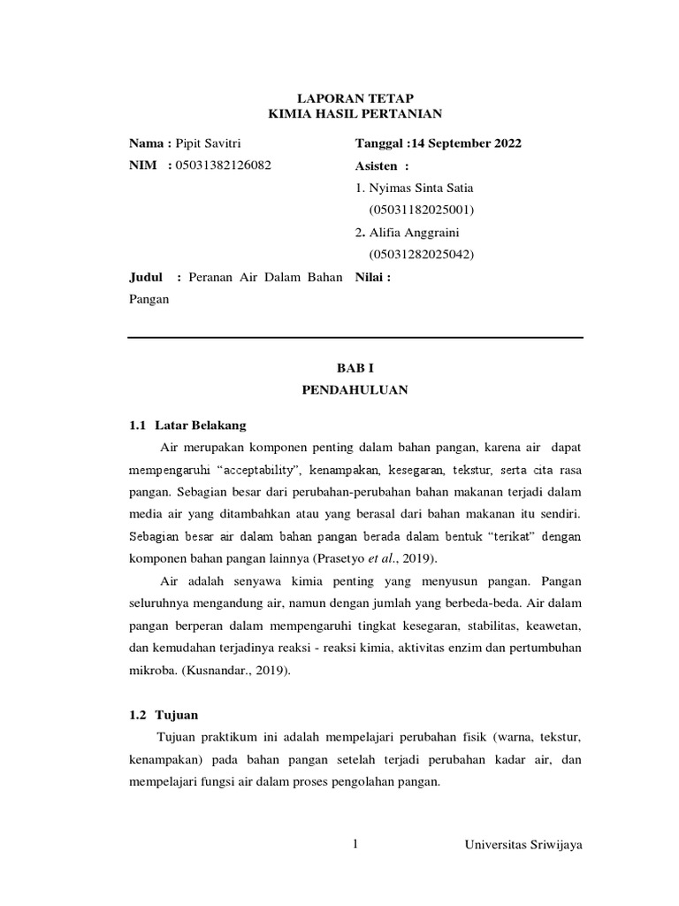 Laporan KHP Air Di Dalam Bahan | PDF