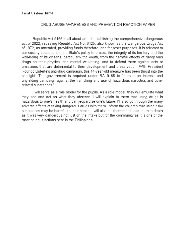 Drug Abuse Awareness and Prevention Reaction Paper | PDF