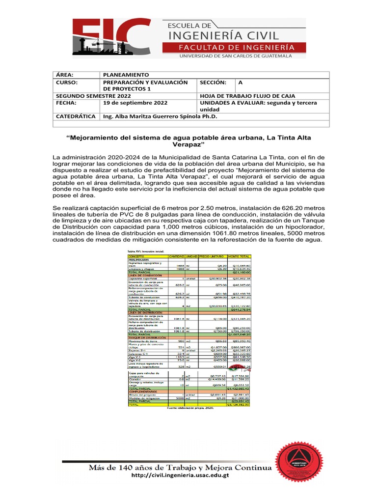 Análisis financiero del proyecto de mejoramiento del sistema de agua ...