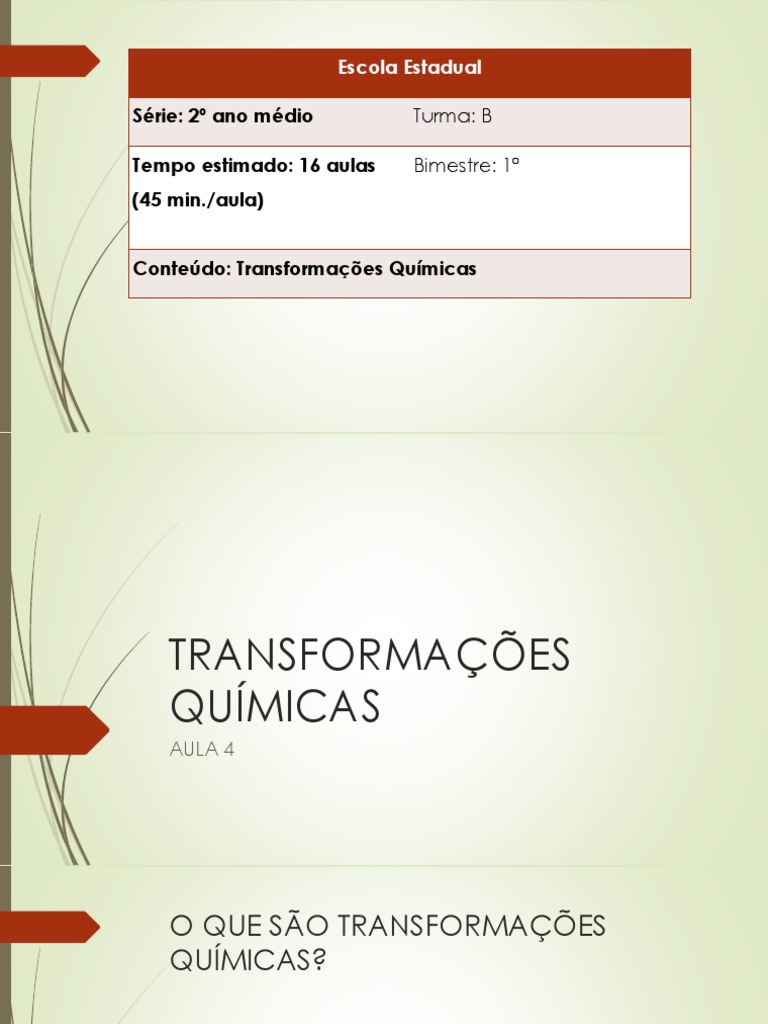 Transformações Químicas: Conceitos e Exemplos | PDF | Reações químicas ...