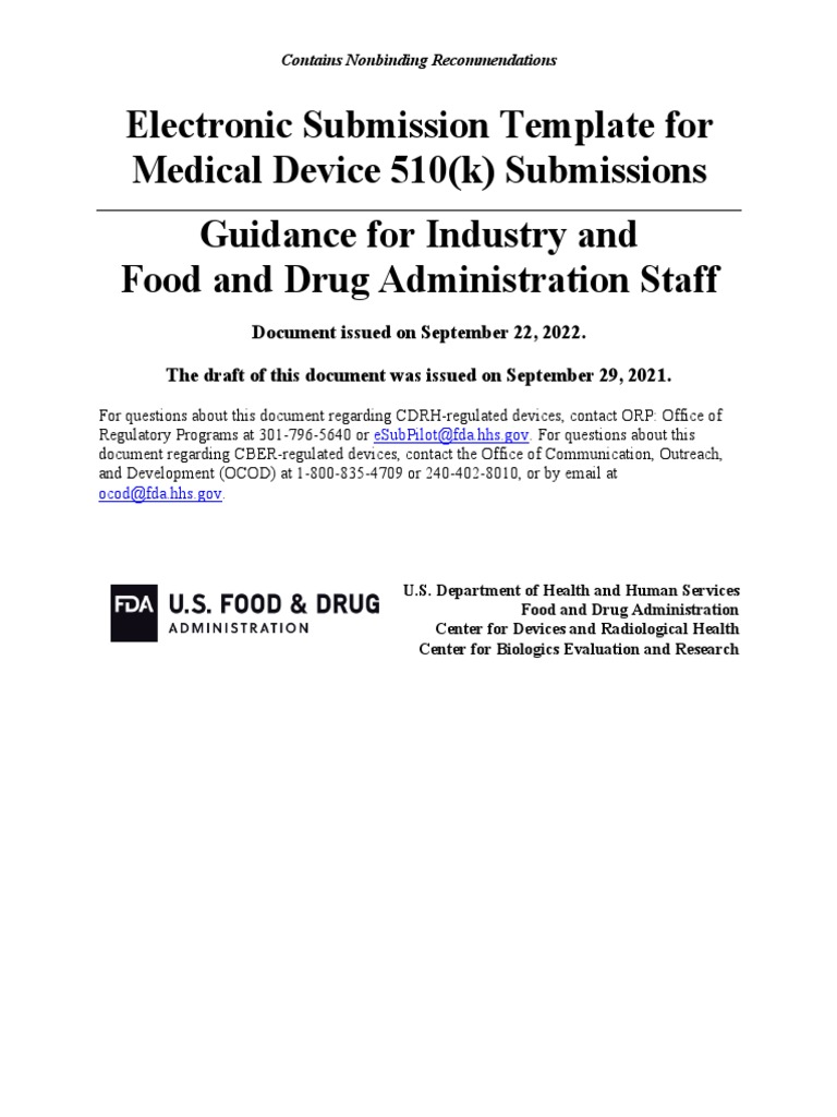 Electronic Submission TEmplate - 510k | PDF | Federal Food | Food And ... Electronic Submission TEmplate - 510k | PDF | Federal Food | Food And ...